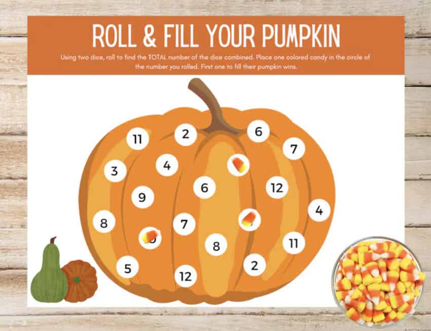 Roll and Fill Your Pumpkin Printable Kid's Halloween Game